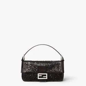 Fendi Baguette® 26424 Crackled Black Leather Bag With Wedge-shaped Mirrors - [black]